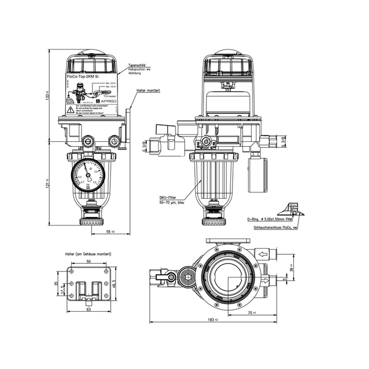 FloCo-Top-2KM Heizölfilter Heizölentlüfter für Einstrangsystemen mit ...