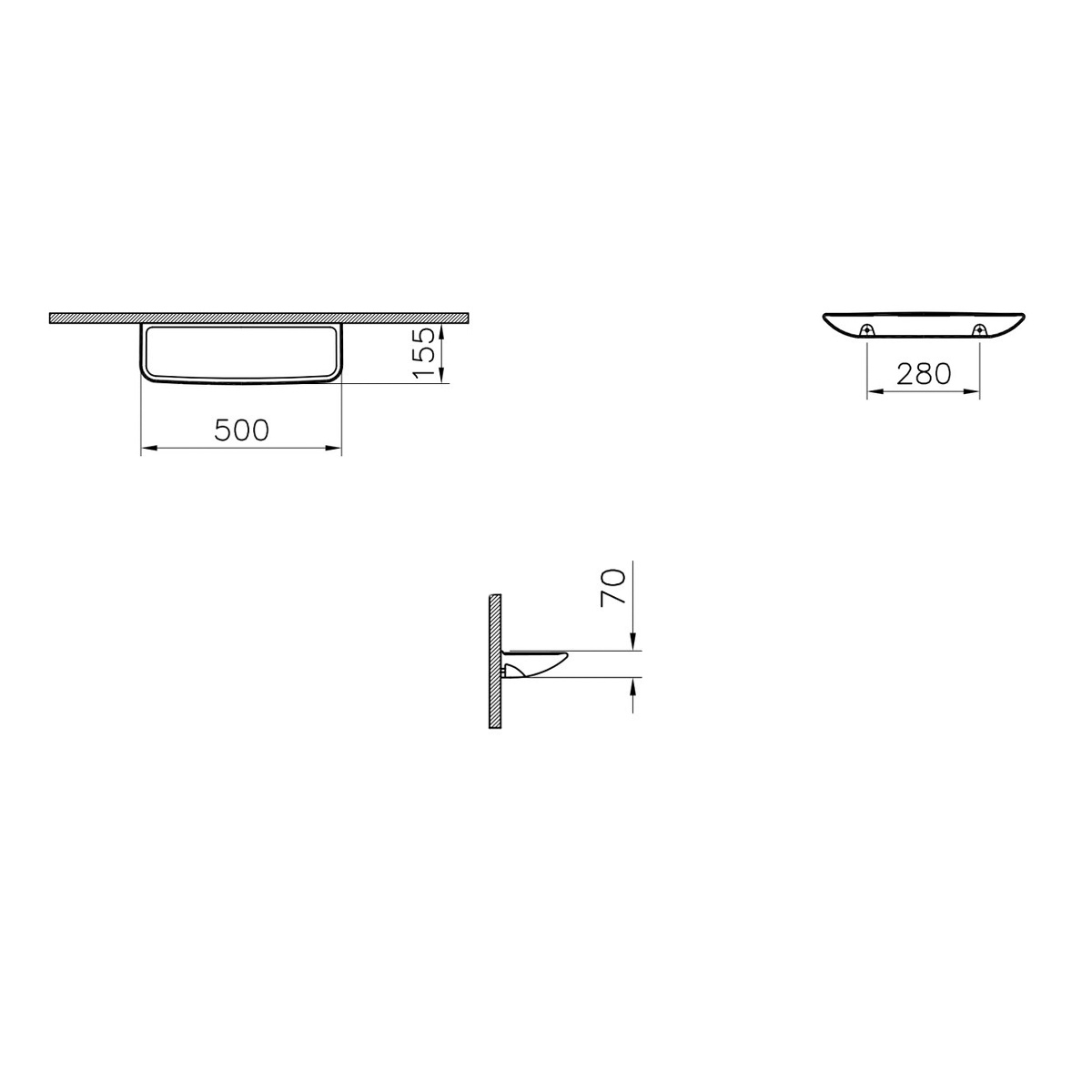 Vitra Waschtisch-Ablage Keramik 50 cm in Weiß 5287B003-7200 | Ablagen ...