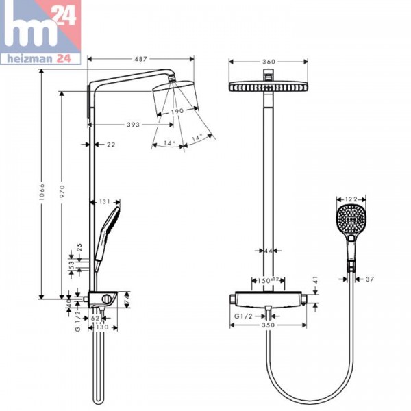 Hansgrohe Raindance Select E 360 Showerpipe DN15, 27112000 | Heizman24 ...