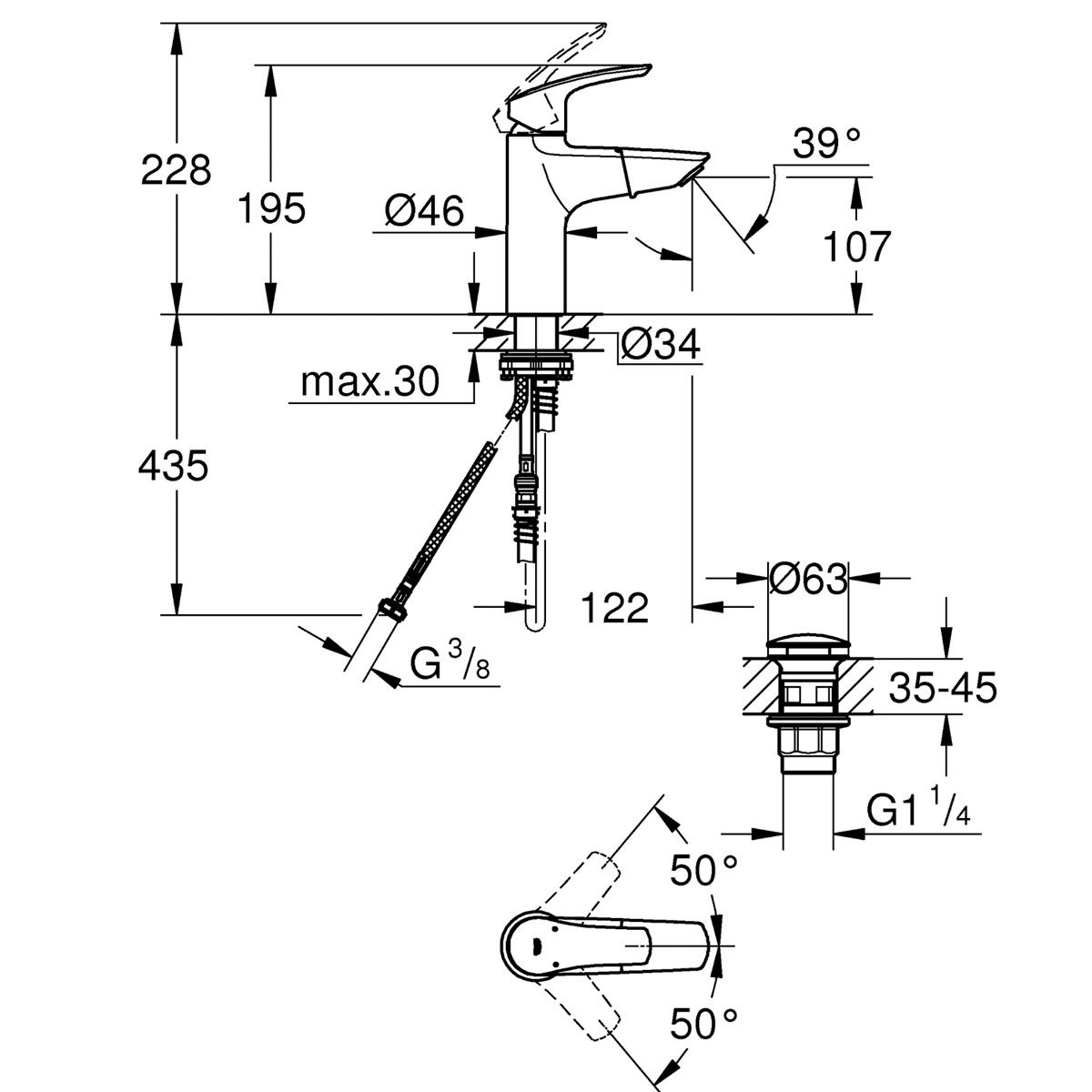 Grohe Eurosmart Einhand Waschtischarmatur M-Size herausziehbarer ...