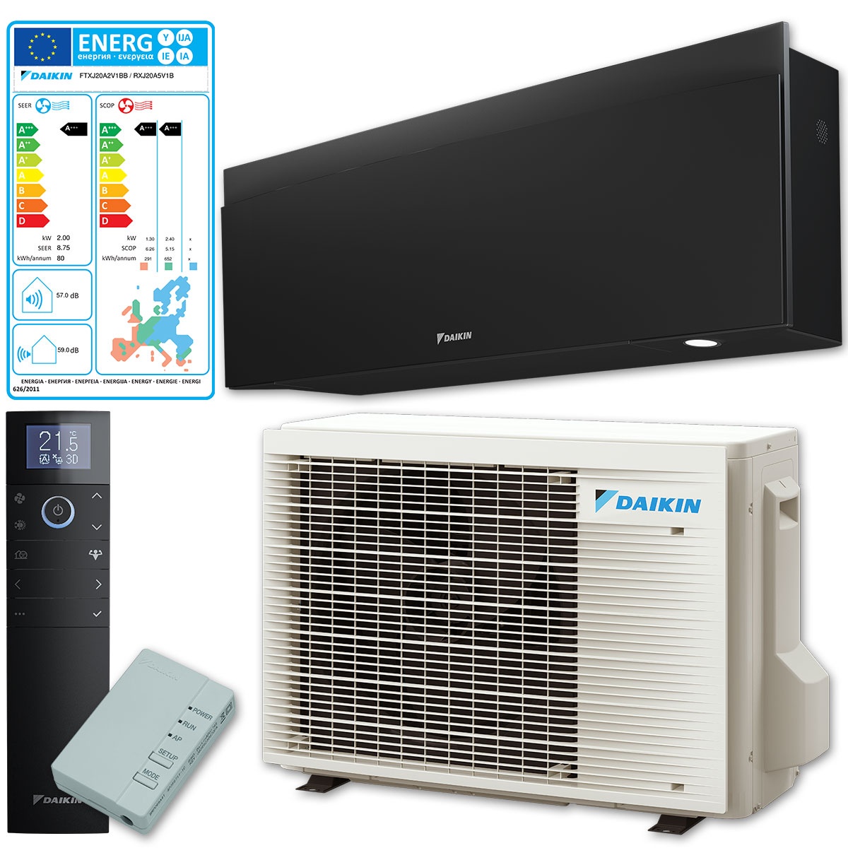Daikin Emura 3 Klimaanlagenpaket Mattschwarz Mono-Split 2,0kW | Heizman24 - Handel für Haus- und ...