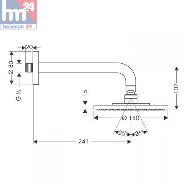 Hansgrohe Raindance S 180 Air 1jet Kopfbrause inkl. Brausearm 240 mm ...